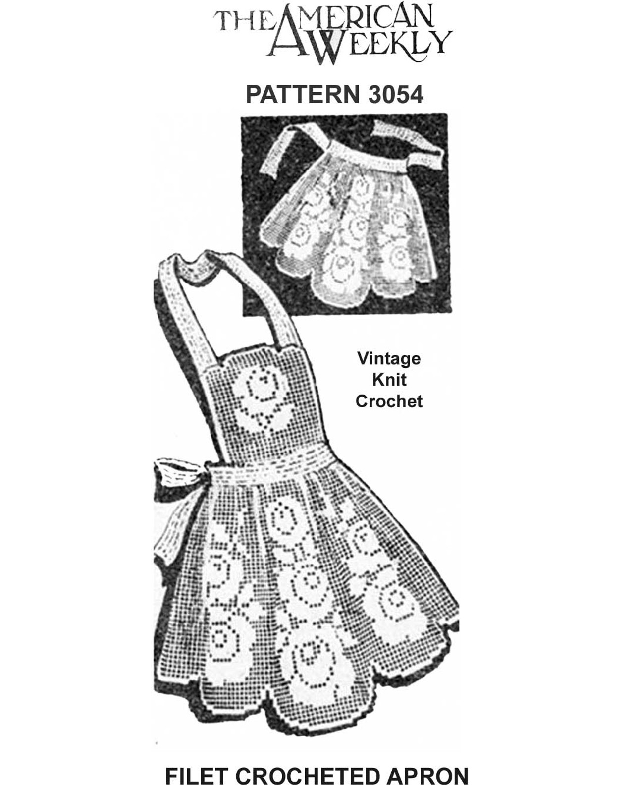 Filet Crochet Apron Pattern Rose Motif Design 3045 American Weekly