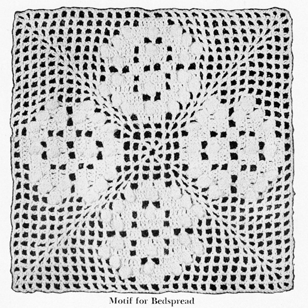 Crochet Popcorn Stitch Square Pattern, Bedspread Tablecloth Design 564