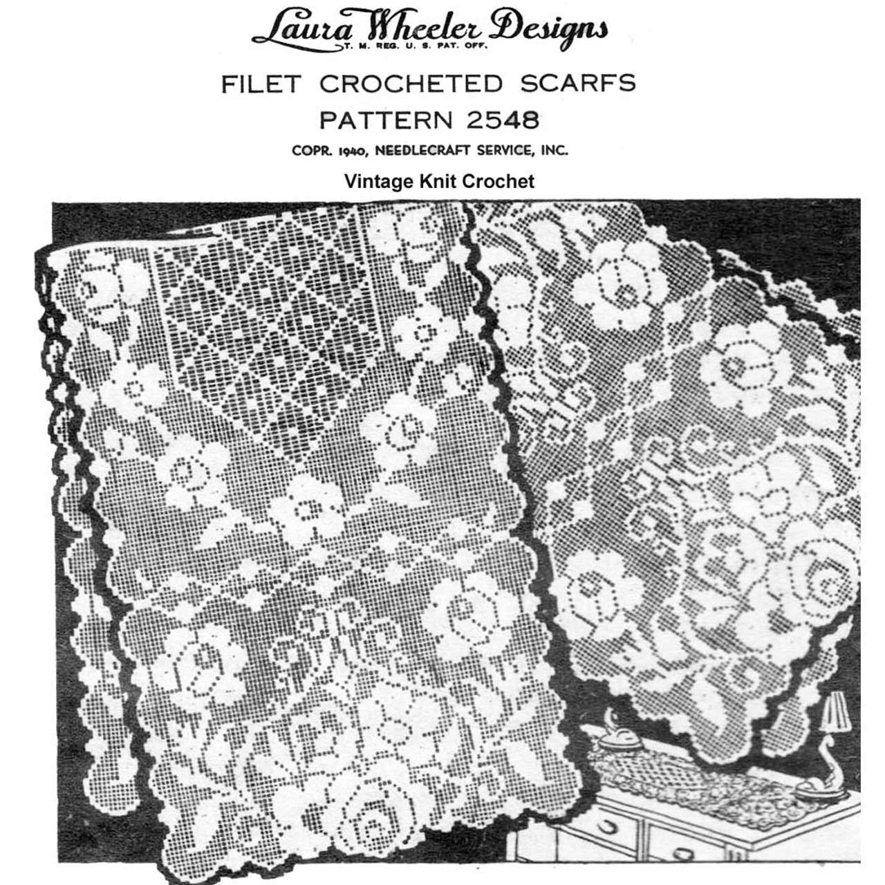 Filet Crochet Rose Runners Small Medium Large Mail Order 2548 Laura