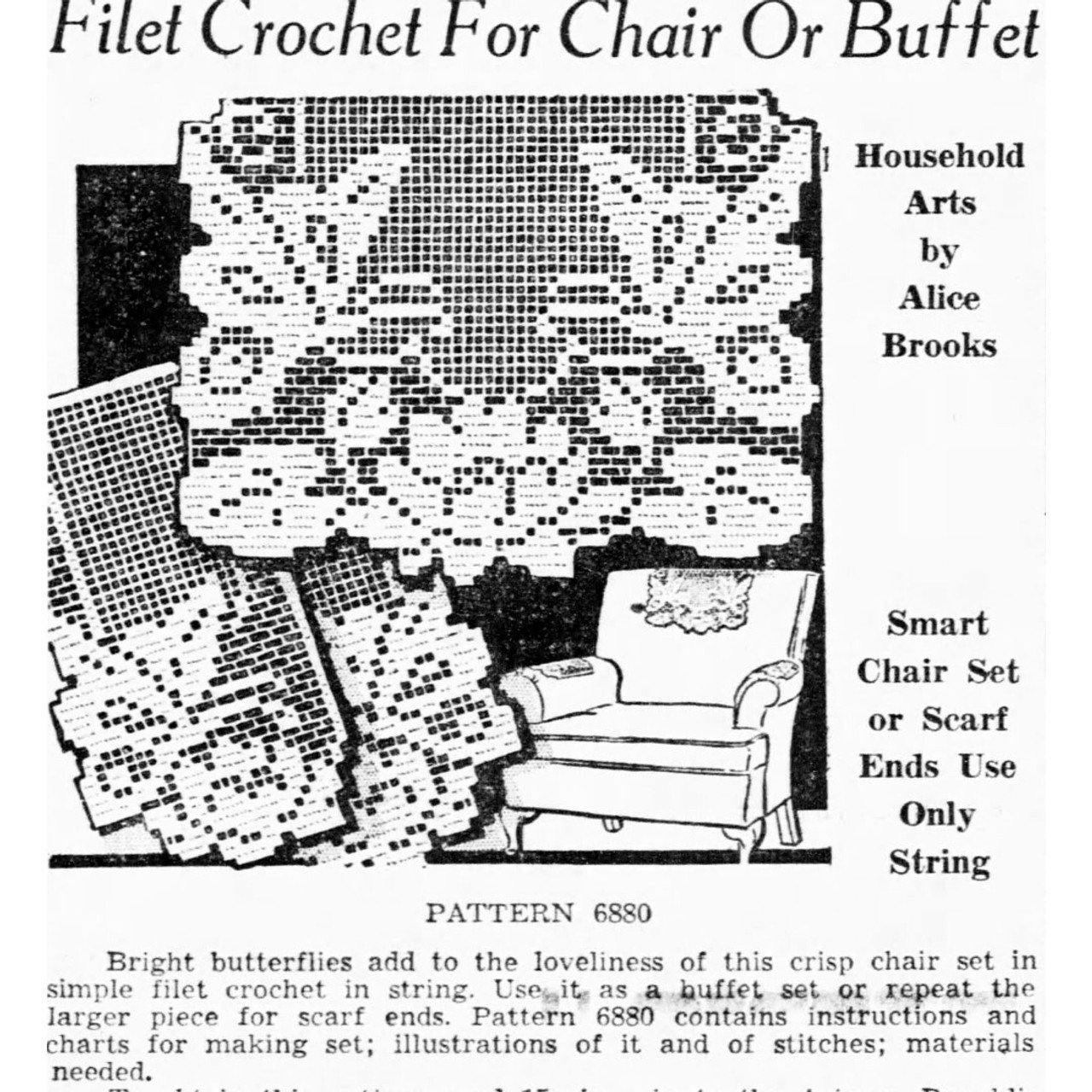 Vintage Filet Crochet Rose Chair Doily Pattern Set Laura Wheeler