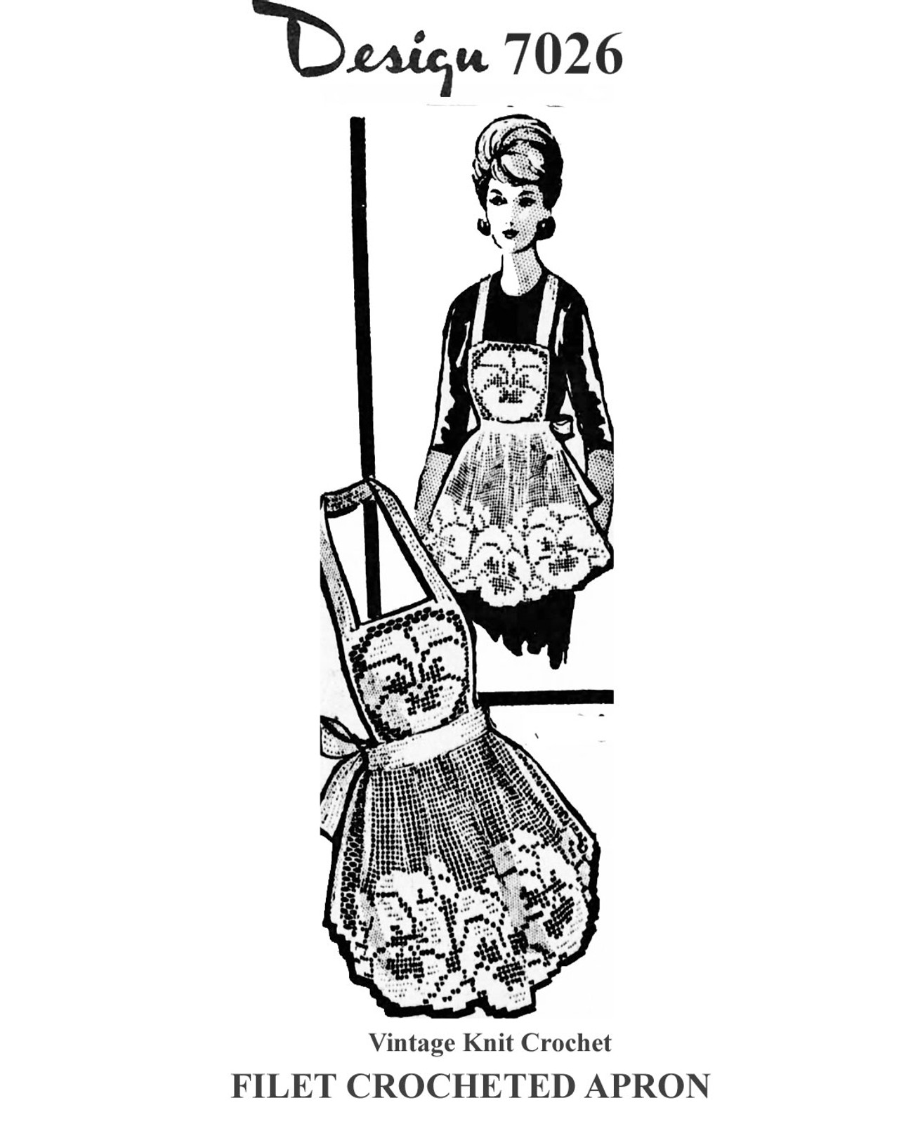 Filet Crochet Pansy Apron Half Or Bib Styles Mail Order Design 7489