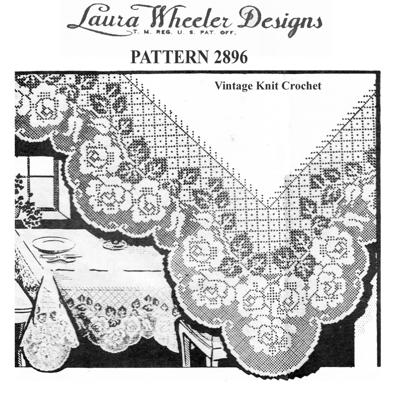Vintage Filet Crochet Tablecloth Runner Pattern Rose Bouquet Alice
