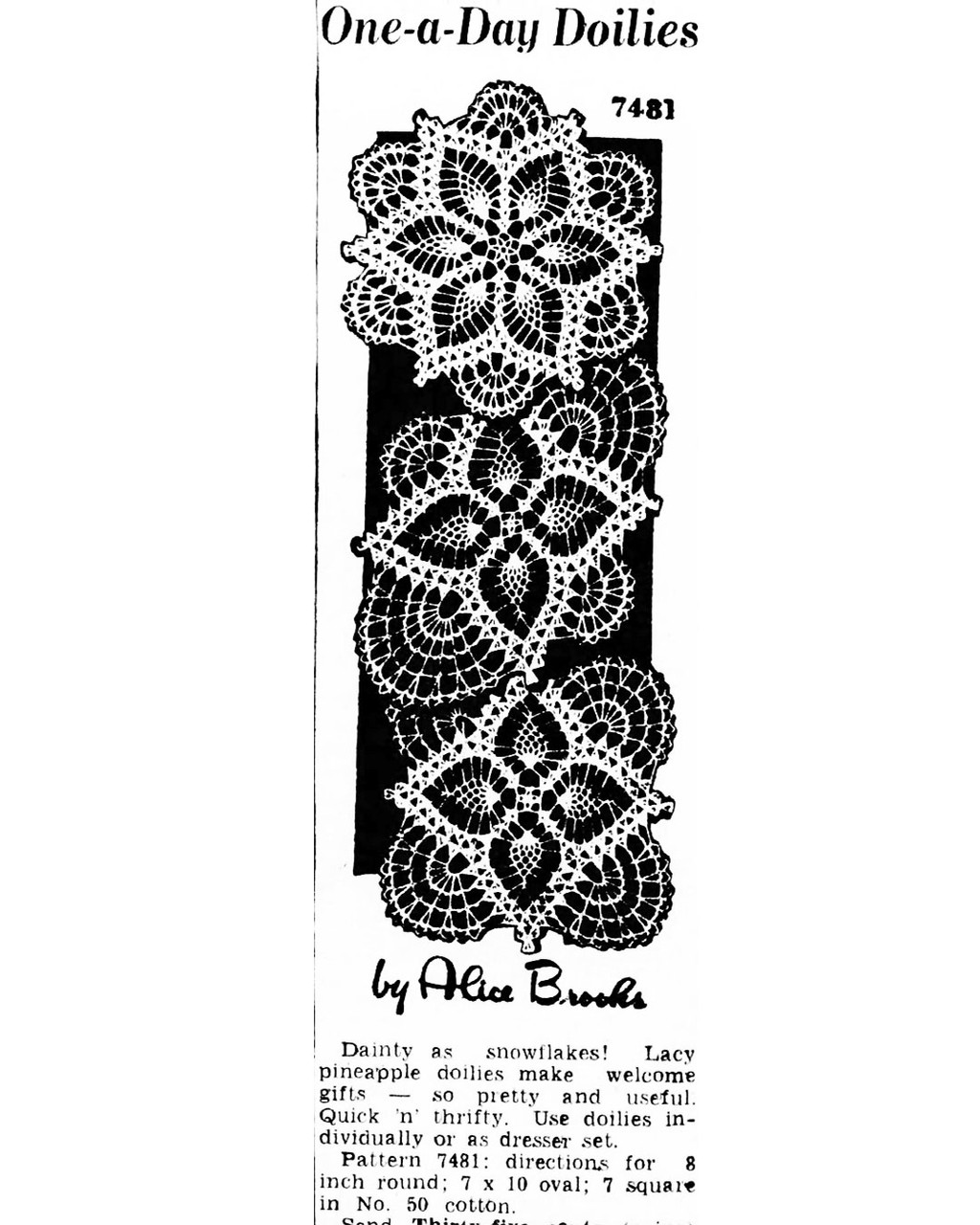 Small Pineapple Crochet Doilies Pattern Three Designs Round Oval