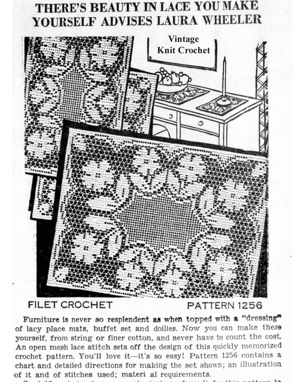 Vintage Filet Crochet Flower Mats Pattern Large Small Laura Wheeler