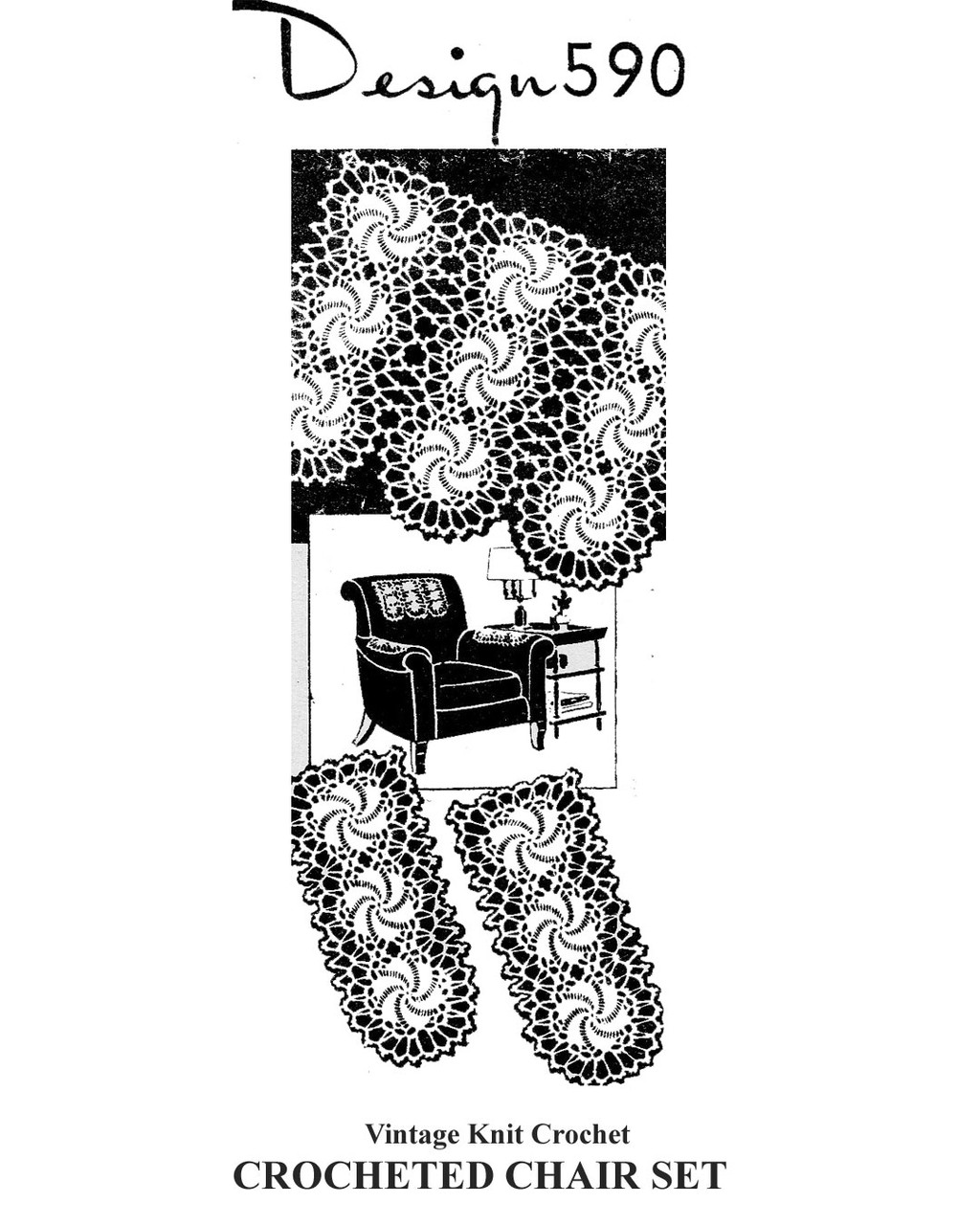 Crochet Pinwheel Motif Chair Doily Pattern Set Mail Order Design 590