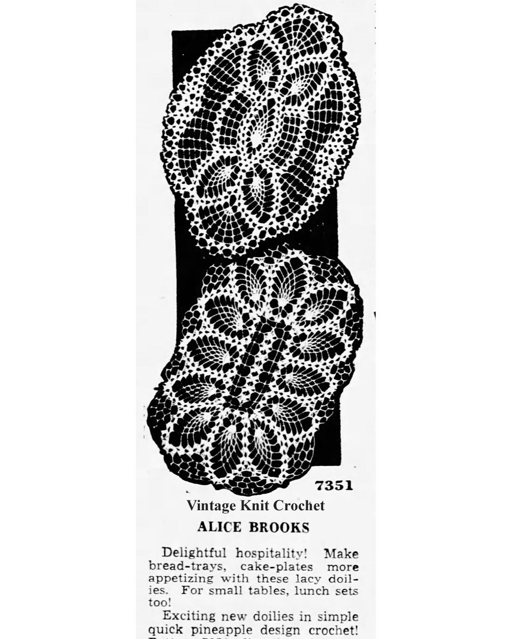 Crochet Doilies Pattern Two Styles Oval Pineapple Design 7351