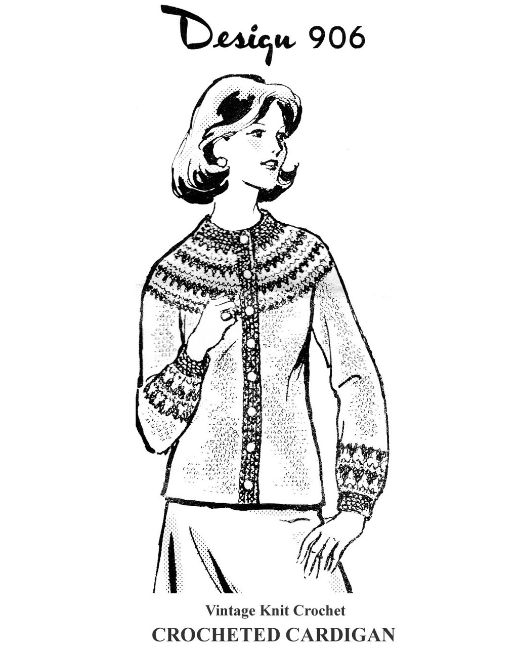 Crochet Cardigan Jacket Pattern Puff Stitch Striped Yoke Mail Order