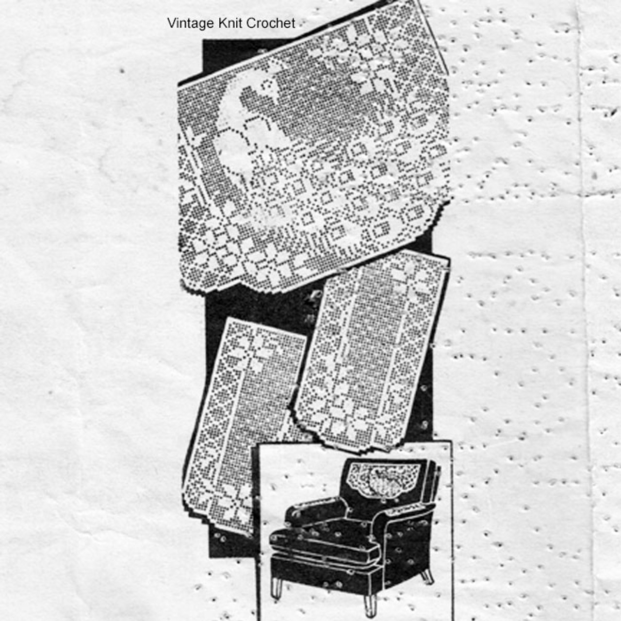 Filet Crocheted Peacock Doily Chair Set Pattern Design 7107