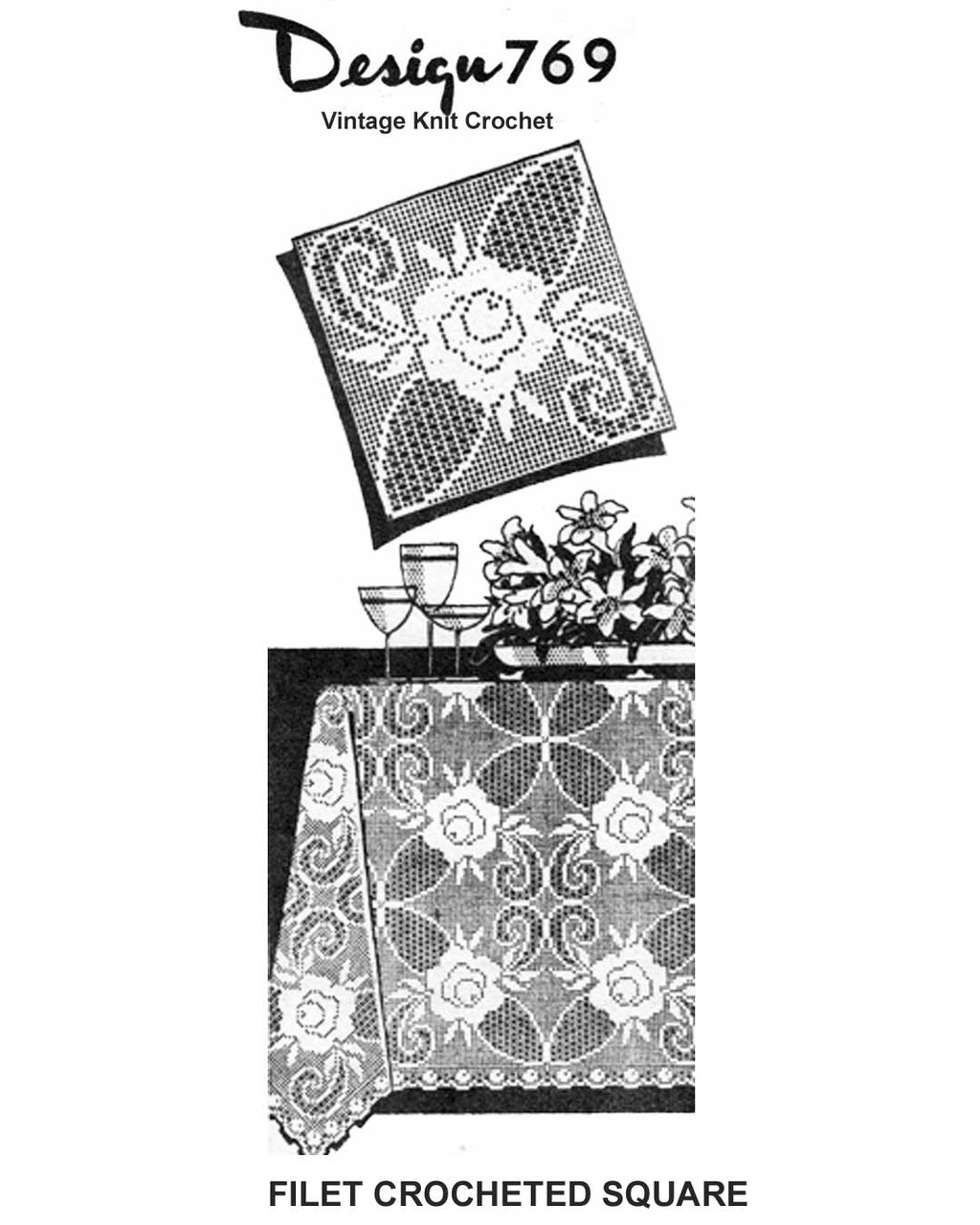 Rose Filet Crochet Square For Tablecloth Pattern Laura Wheeler 769