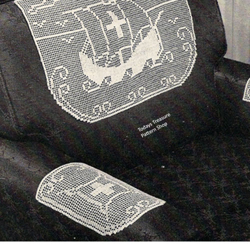 Filet Crochet Caravel Chair Set PDF Pattern Vintage 1950s