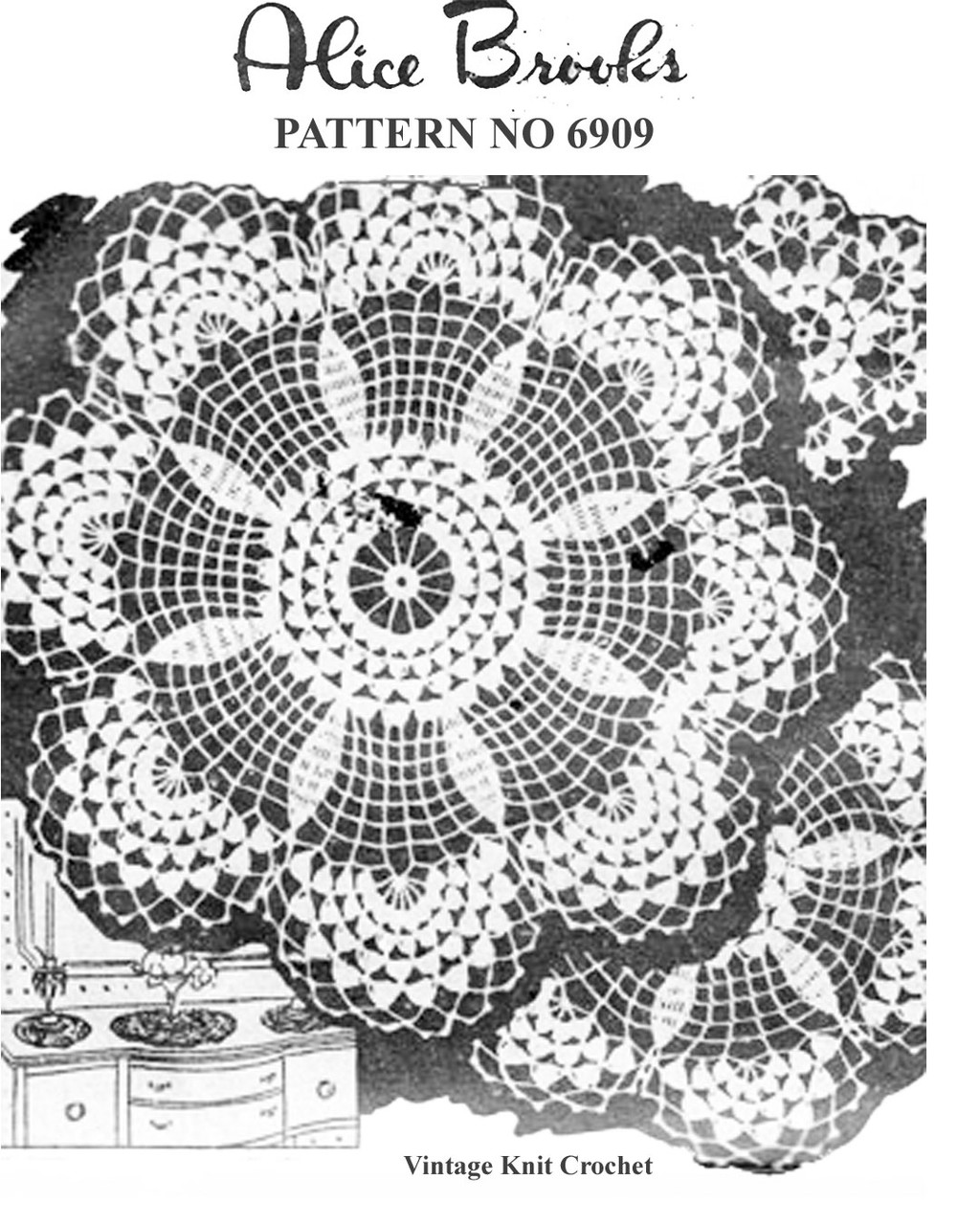 Vintage Crochet Wheel Doilies Pattern Alice Brooks Mail Order Design 6909
