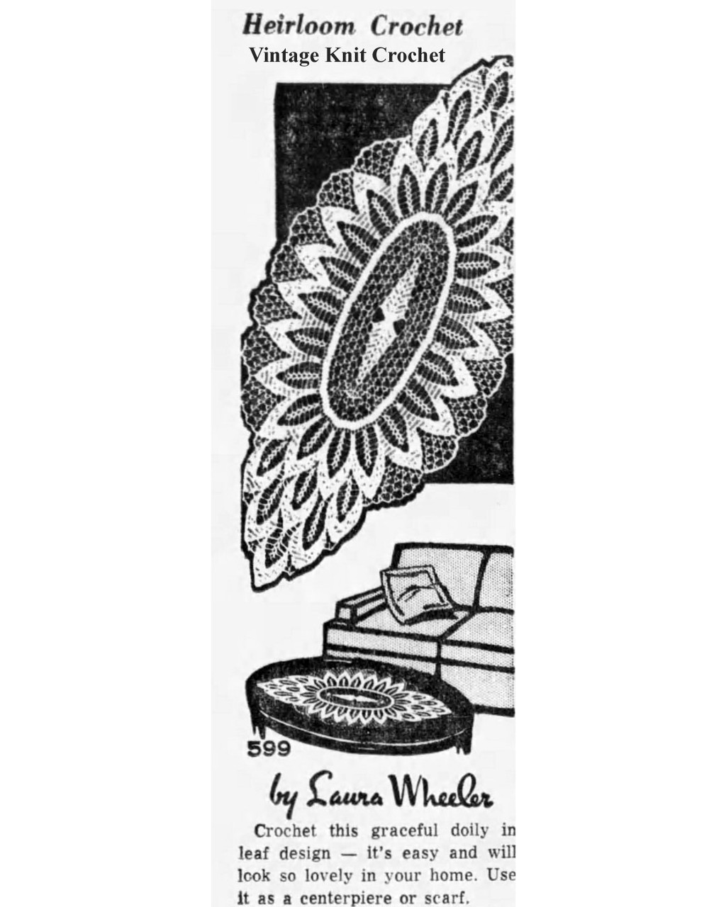 Crochet Leaf Doily Pattern Oval Centerpiece Mail Order 599 Laura Wheeler