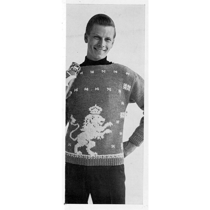 Mans Boat Neck Lion Pullover Knitting Pattern