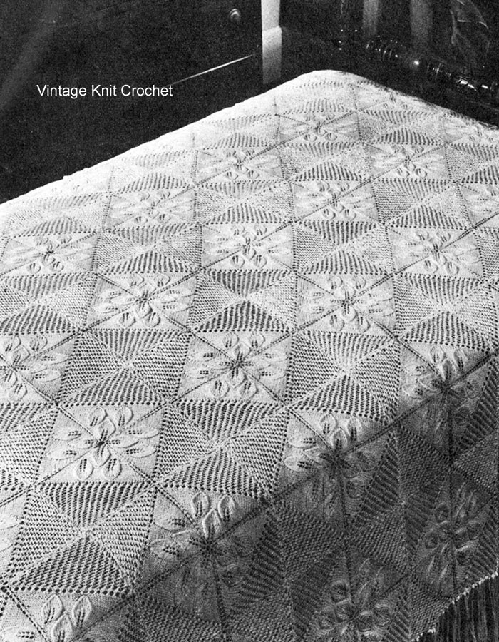 Knitted Bedspread Pattern, Leaf Squares No 6129