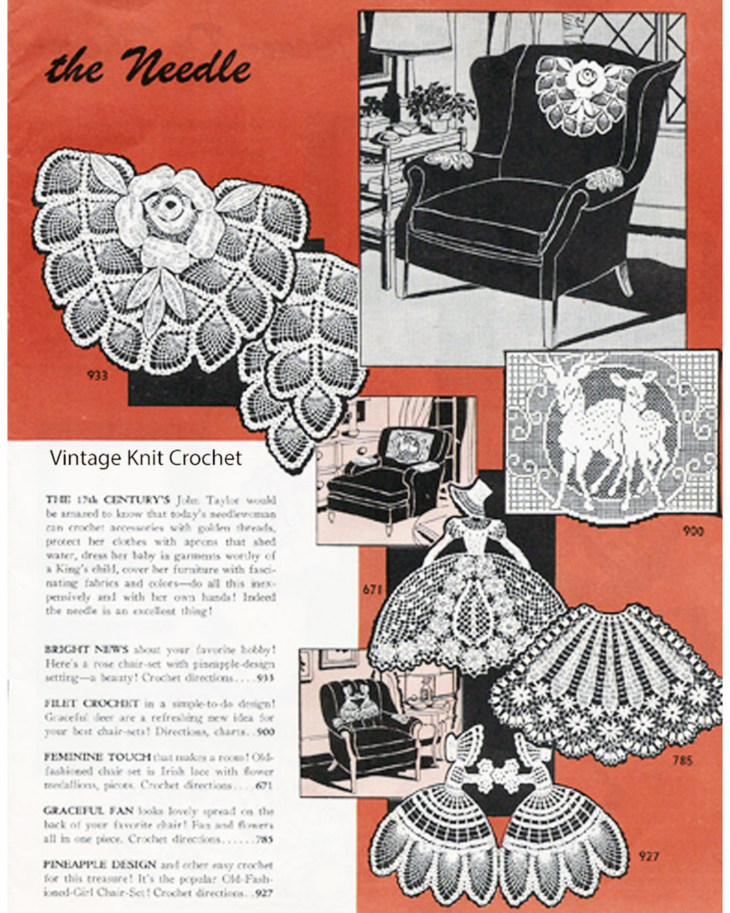 Crocheted Pineapple Rose Doily Chair Set Pattern Mail Order Design 933
