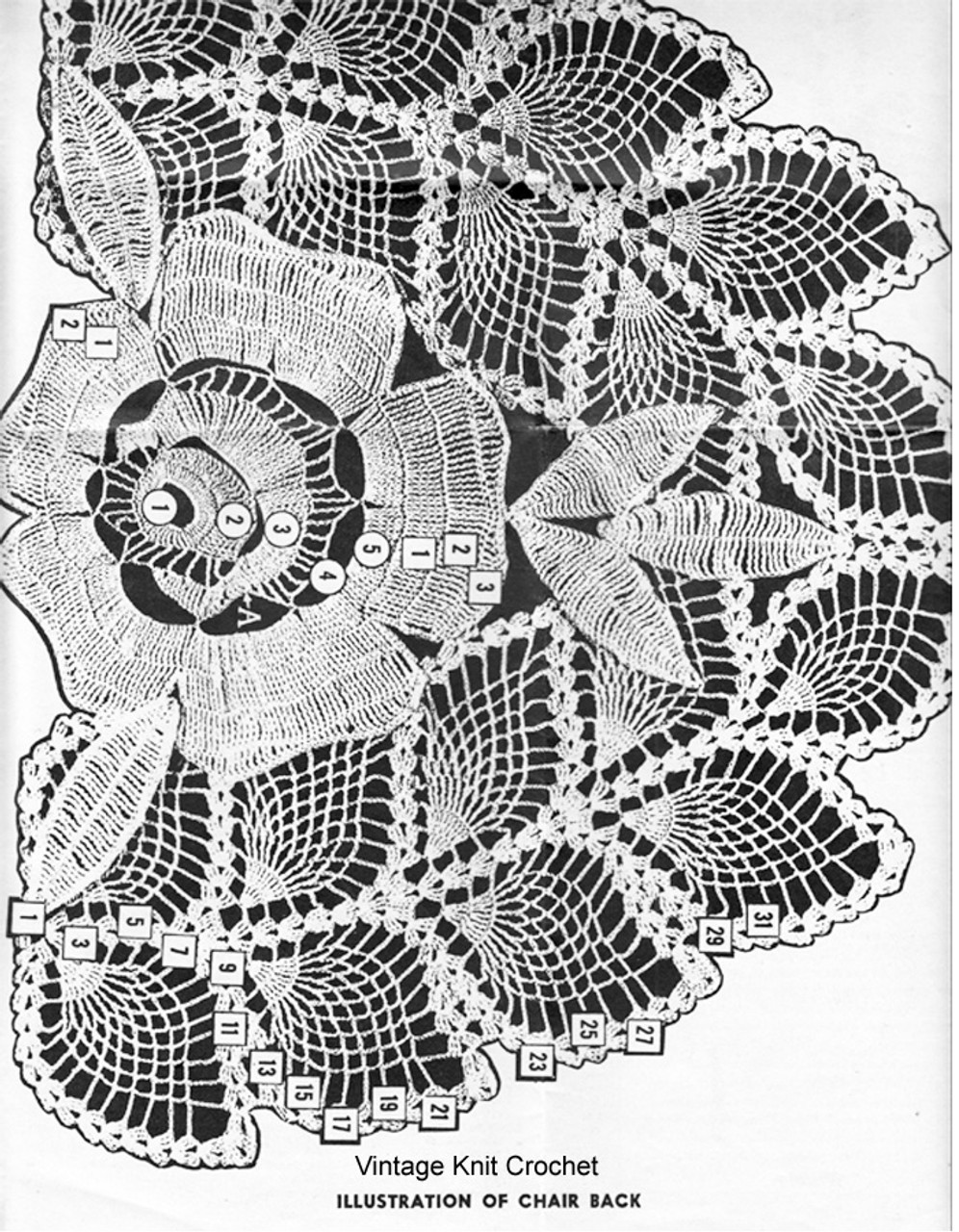 Crocheted Pineapple Rose Doily Chair Set Pattern Mail Order Design 933