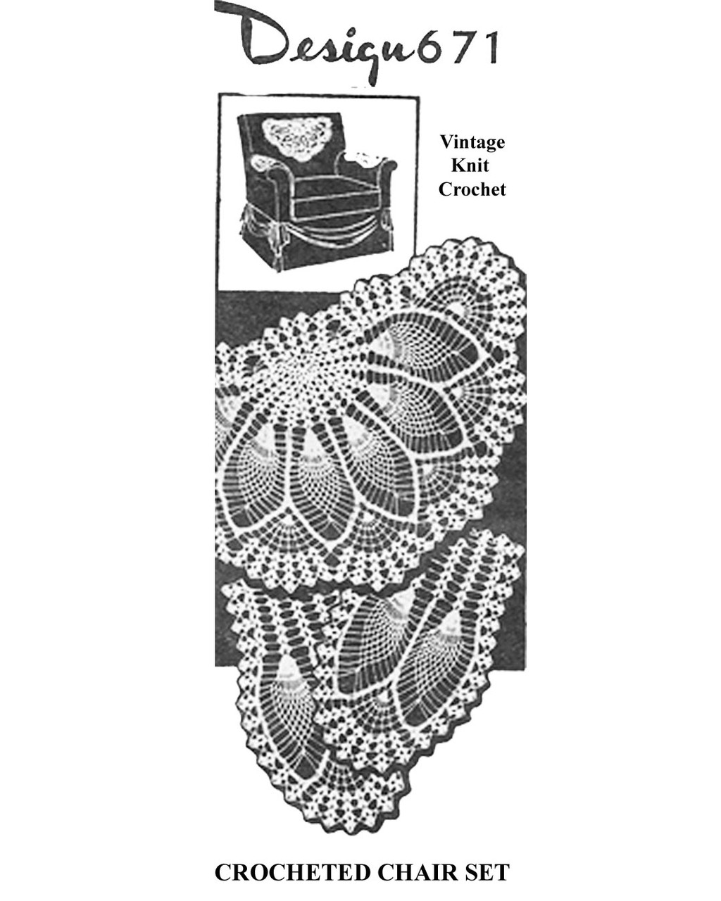 Pineapple Fan Crochet Chair Doily Pattern Set, Laura Wheeler 671 Mail Order