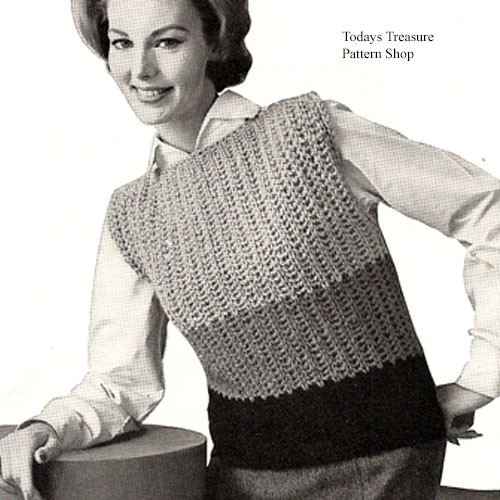 Beginners Knitted Shell Top Pattern, Color Block Big Needle