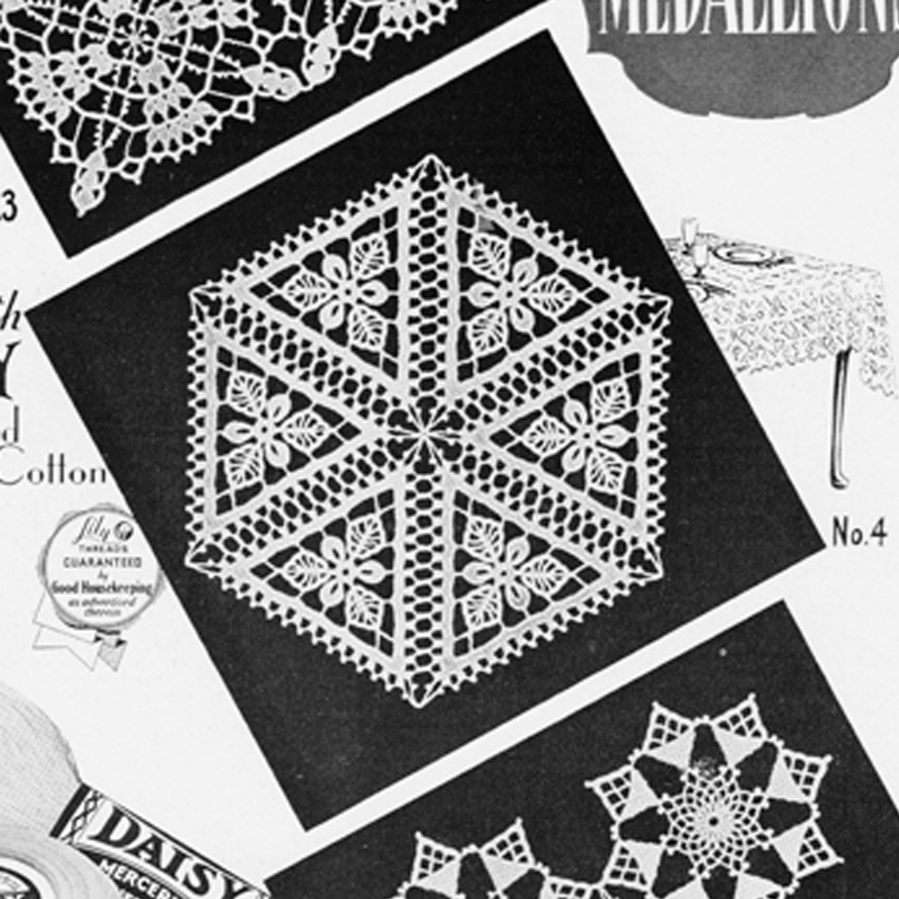 Tablecloth Bedspread Crochet Medallions Lily Mills Leaflet 65 C