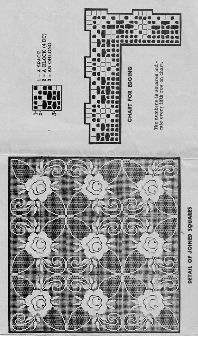 Filet Crochet Rose Square Pattern, Laura Wheeler 963, Tablecloth Bedspread