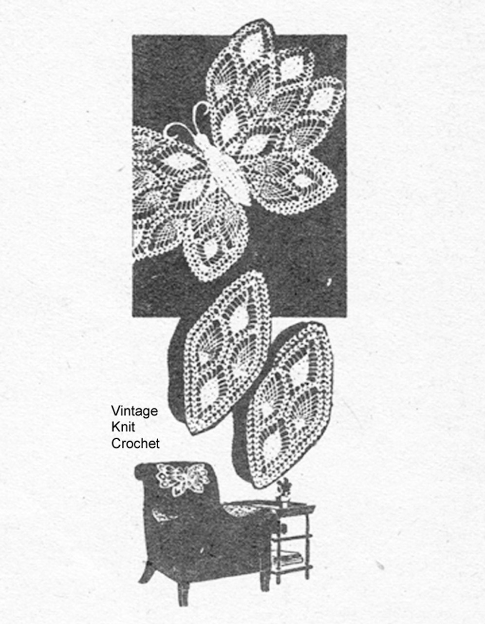 Vintage Crochet Butterfly Doily Chair Set Pattern Design 837