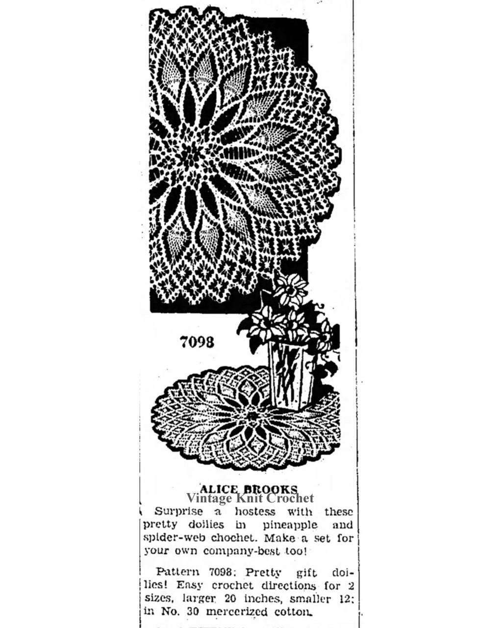 Crochet Pineapple Spiderweb Doily Pattern 6 Sizes Mail Order 7098