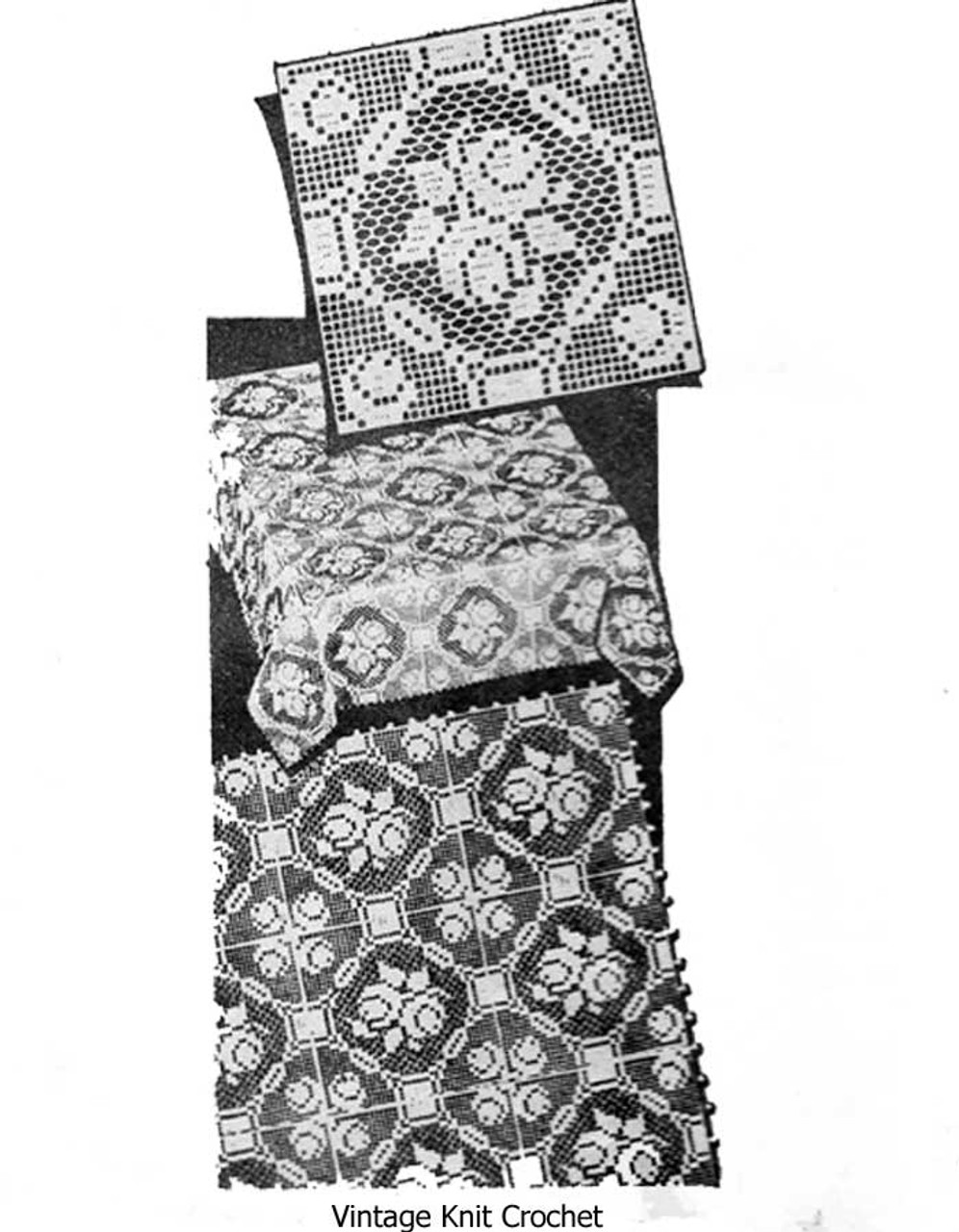 Filet Crochet Rose Square Tablecloth Bedspread Runner Alice Brooks