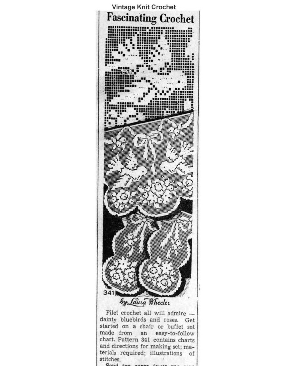 Filet Crochet Bluebird Rose Chair Set Pattern Laura Wheeler 341