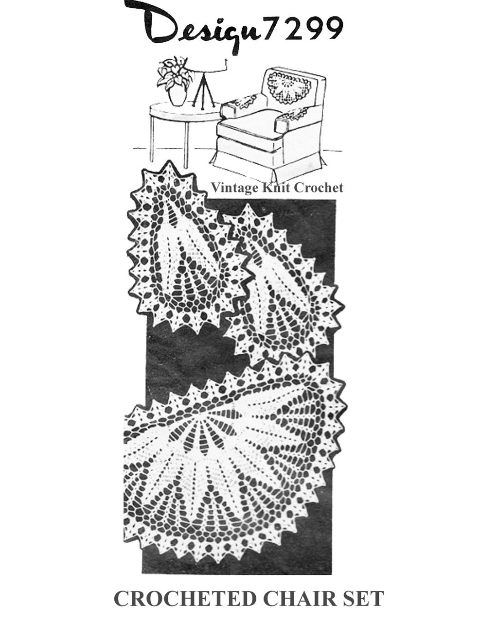 Crochet Leaf Chair Doily Set, Vintage Alice Brooks 7299 Mail Order Design