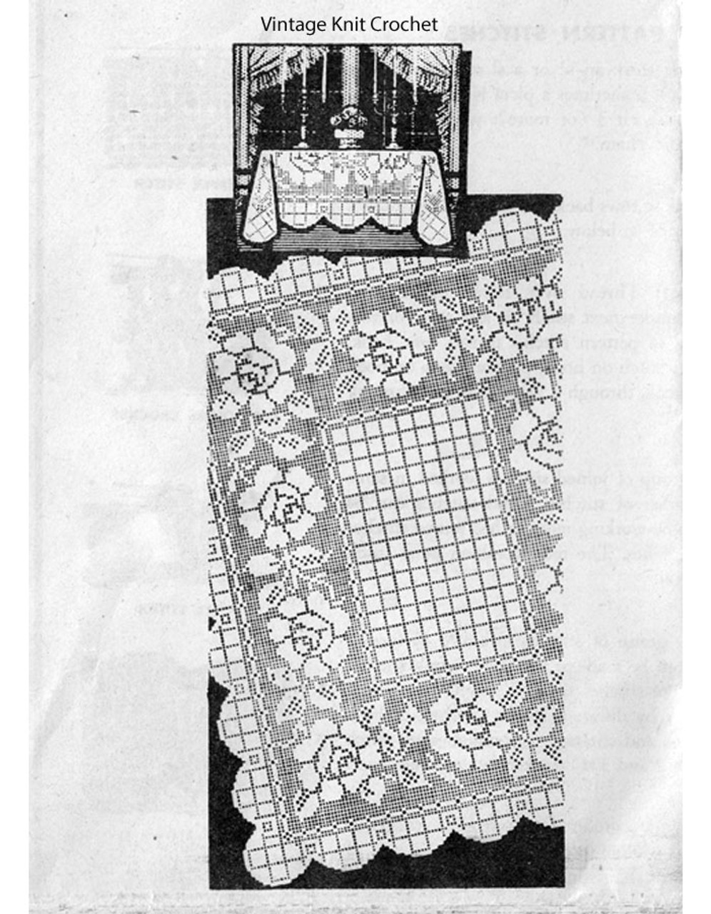 Filet Crochet Rose Tablecloth Pattern Oblong Alice B Rooks 7271 Mail