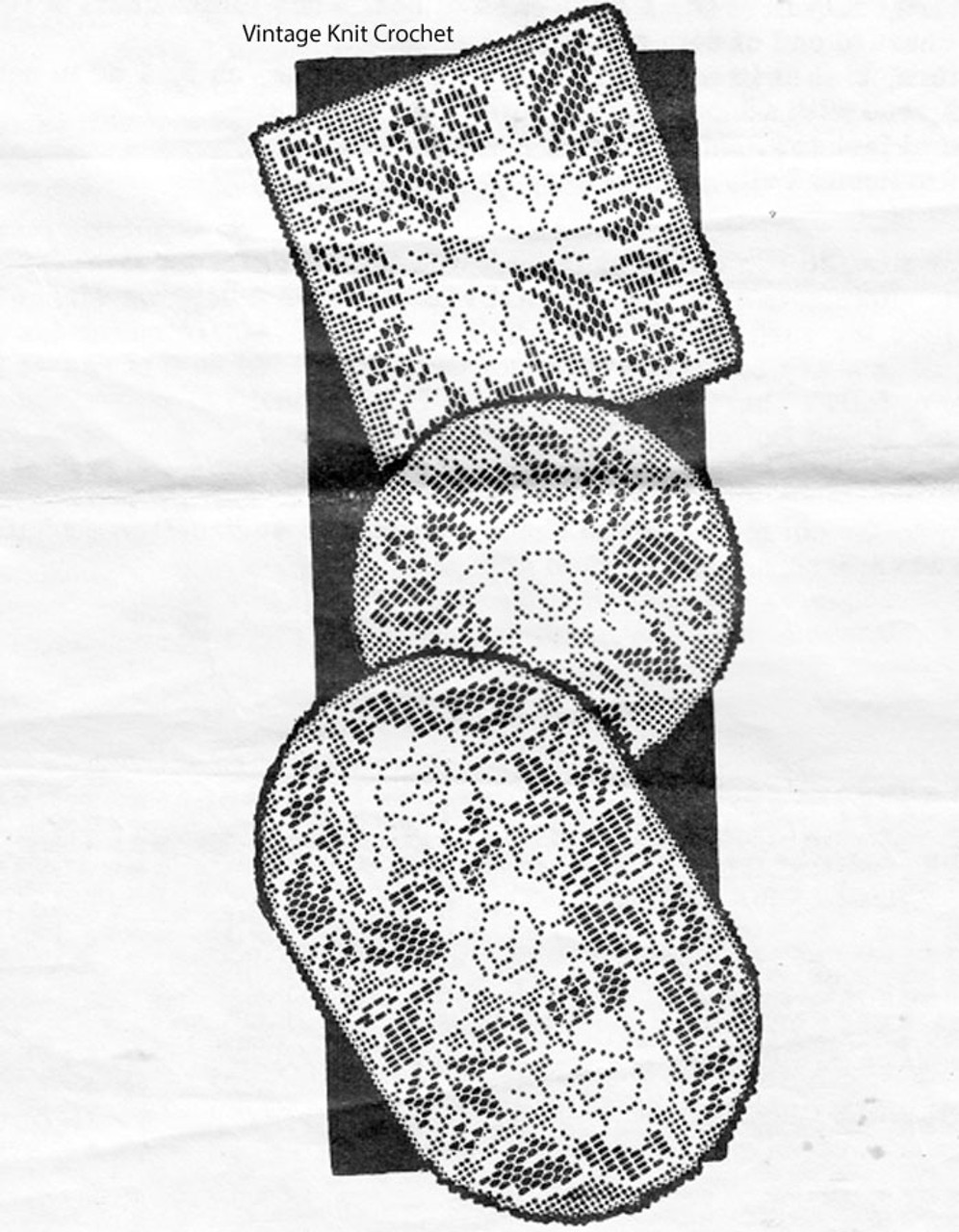 Filet Crochet Rose Doily Round Oval Square Mail Order Design 515