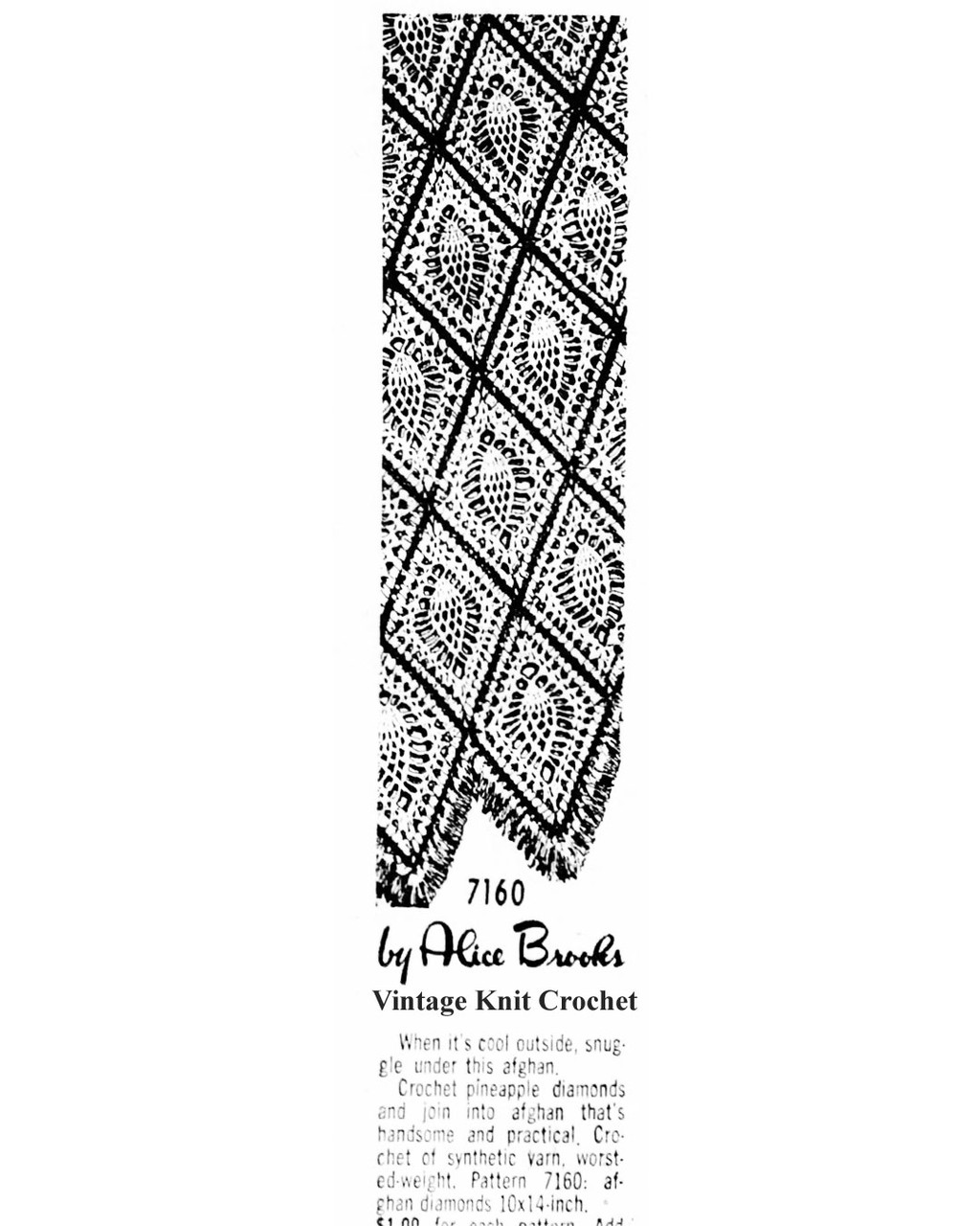 Crochet Afghan Pattern Pineapple In Diamond Motifs Mail Order 7160