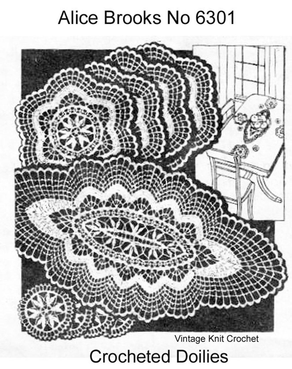 Vintage Crochet Oval Doilies Pattern Alice Brooks 6301