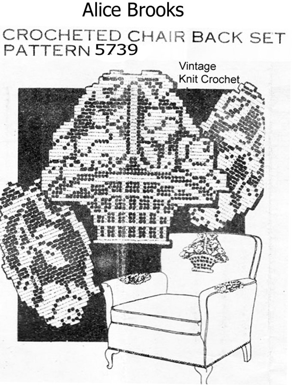 Rose Basket Filet Crochet Chair Set Pattern Alice Brooks 5739 Mail Order