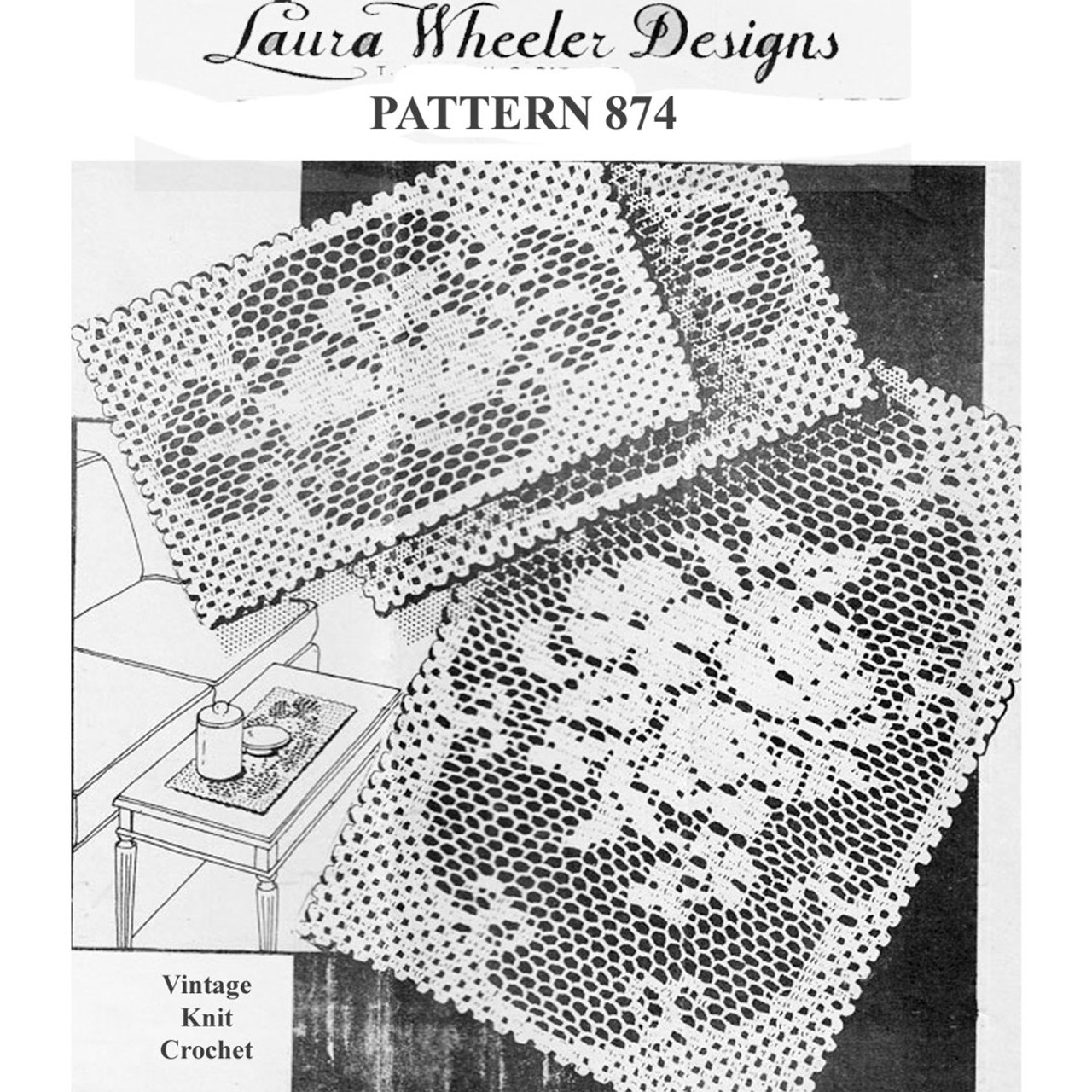 Vintage Filet Buffet Set Rose Runner Mats Pattern Laura Wheeler Design 874
