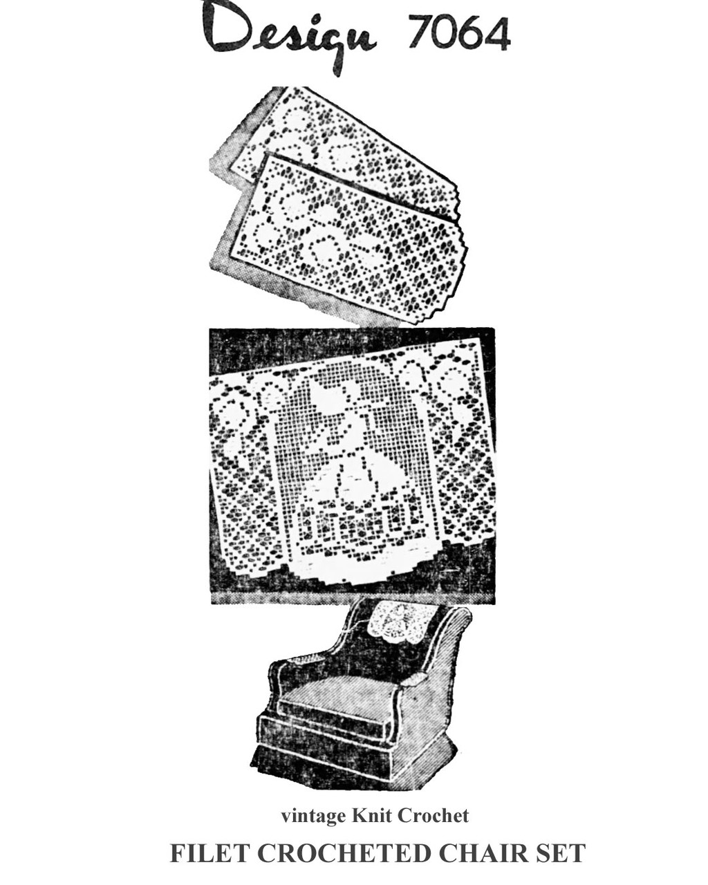 Filet Crochet Sunbonnet Sue Chair Doily Pattern Set Old Fashioned Girl