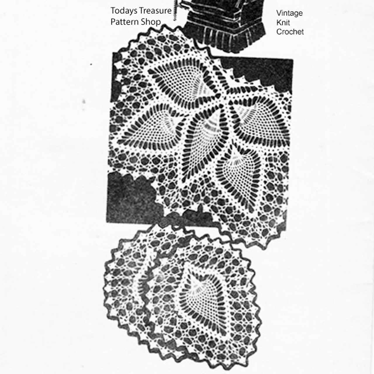 Crocheted Pineapple Chair Buffet Set Pattern Design 3098 American Weekly