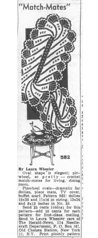 Crochet Pinwheel Doily Scarf Pattern, Mail Order Design 582