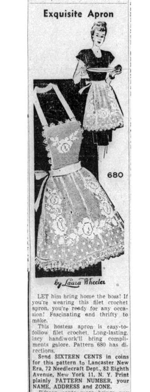 Filet Crochet Rose Apron Pattern Laura Wheeler 680