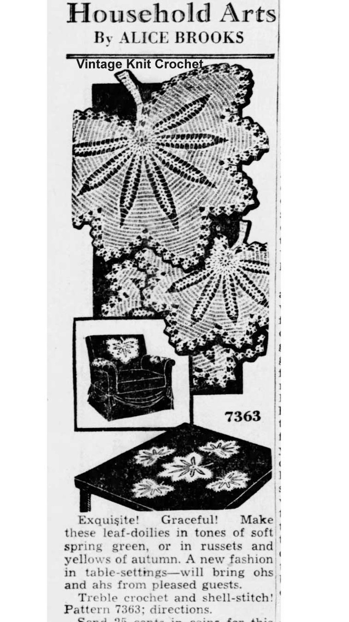 Crochet Leaf Shaped Doily Pattern 3 Sizes Alice Brooks Design 7363