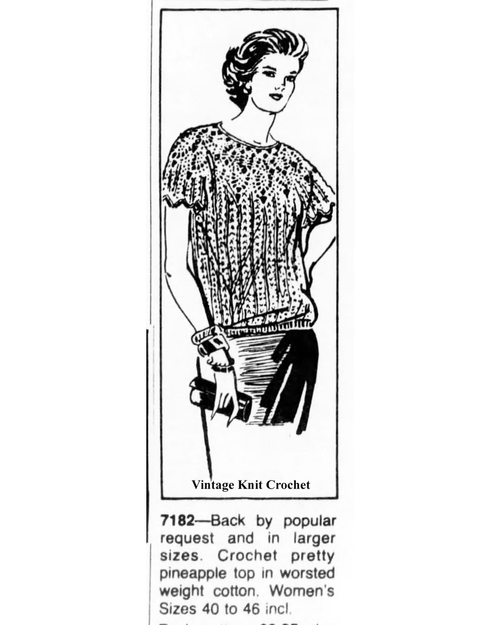 Womans Crochet Plus Size Top Pattern Pineapple Yoke Design 7182