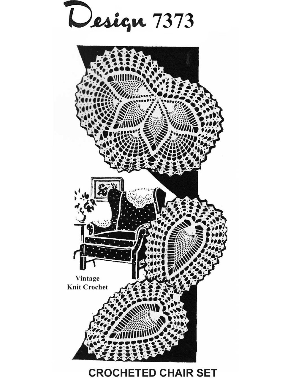 Vintage Crochet Pineapple Chair Doily Pattern Set, Mail Order Design 7373