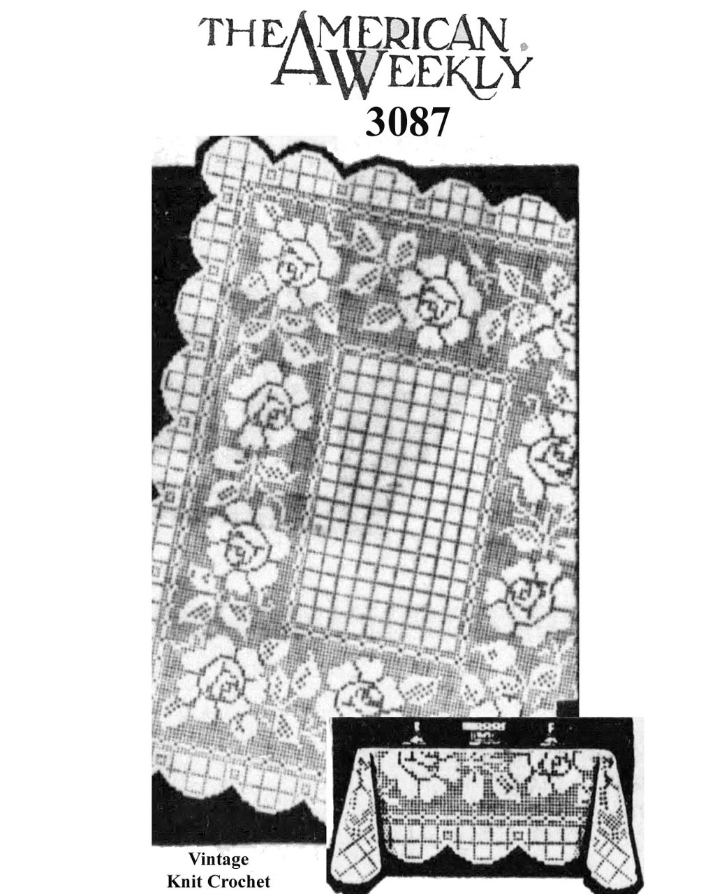 Rose Filet Crochet Runner Tablecloth Pattern American Weekly 3087