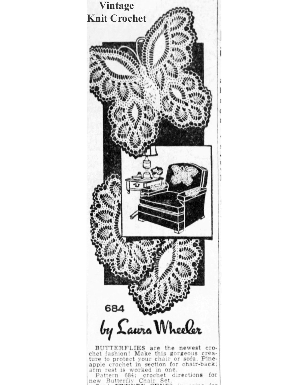 Crochet Butterfly Chair Doily Pattern Set Mail Order Design 684 from ...