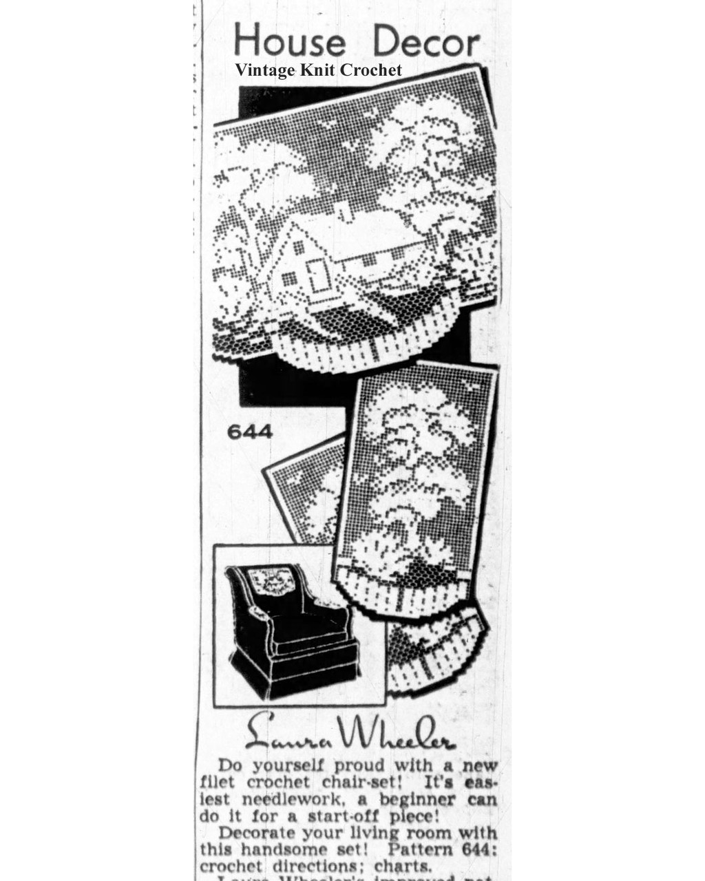 Vintage Filet Crochet House Chair Doily Pattern Set Laura Wheeler Mail