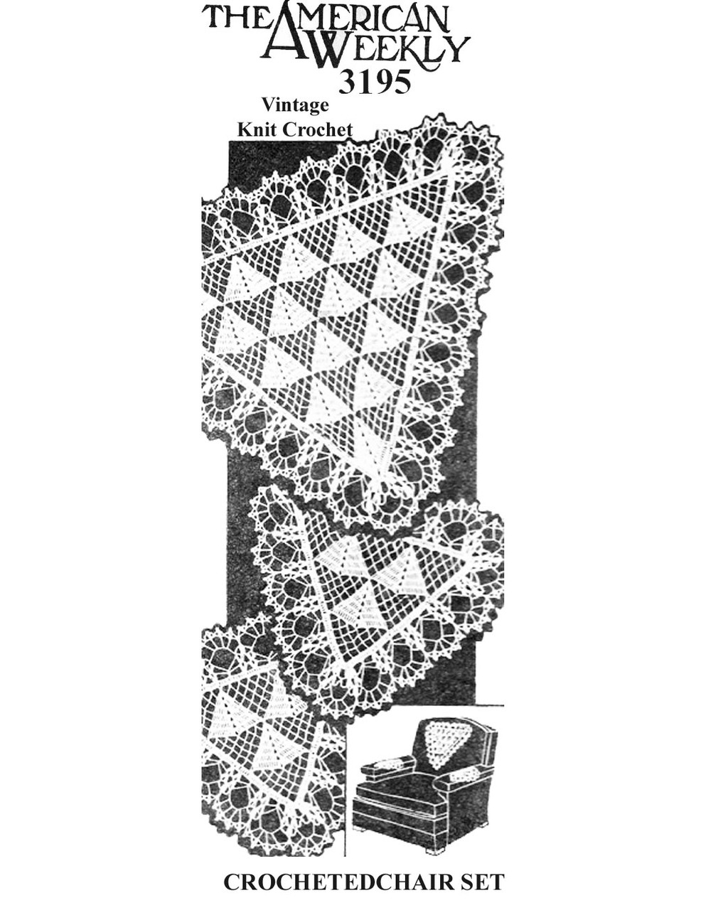 Crochet Triangle Chair Doily Pattern Set American Weekly 3095 Mail Order