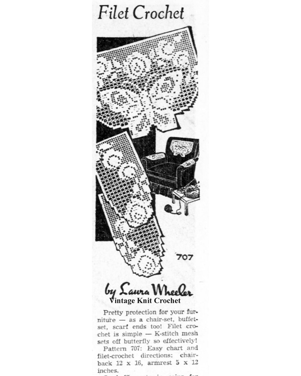 Butterfly Filet Crochet Chair Set Pattern American Weekly 3697