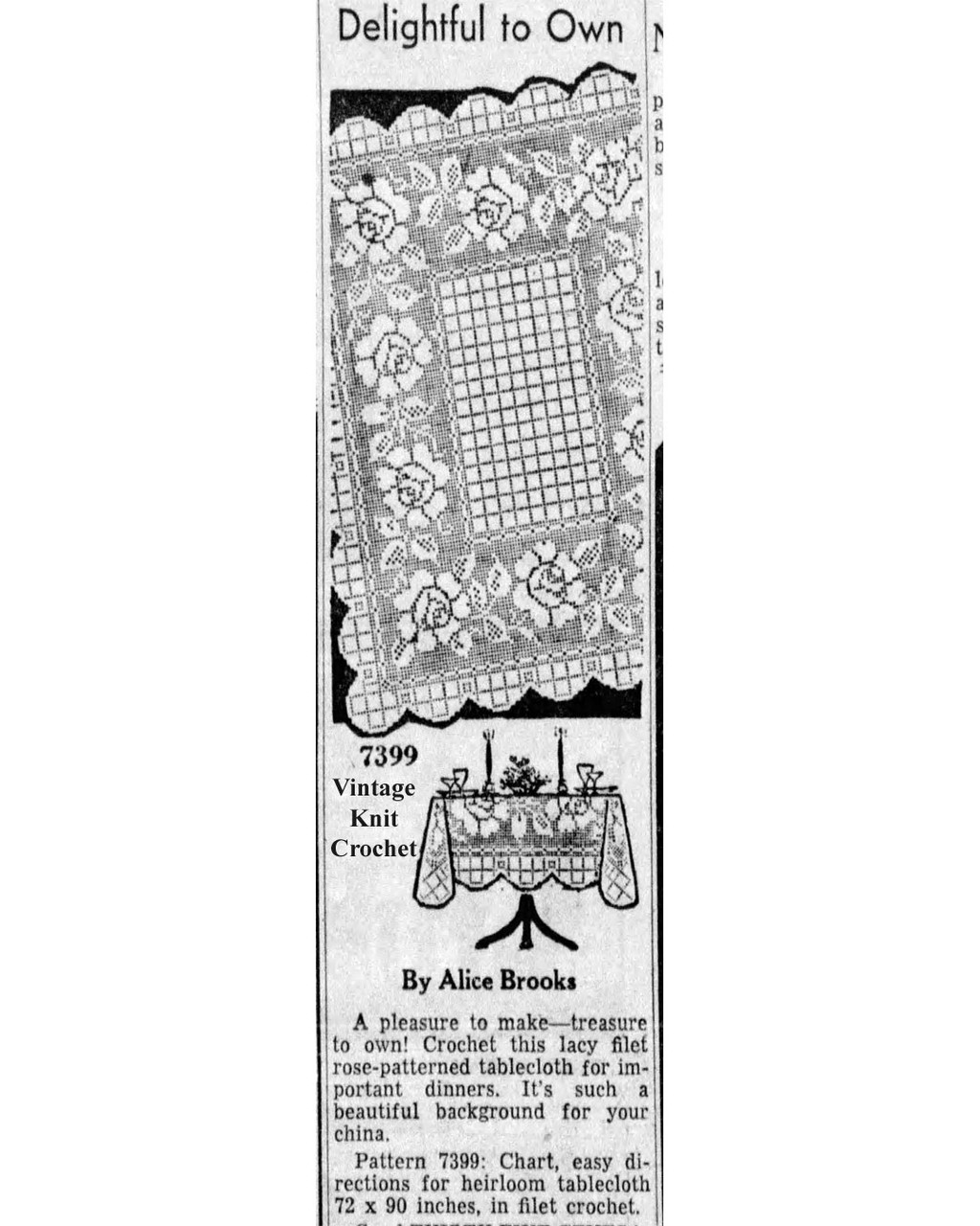 Vintage Filet Crochet Tablecloth Pattern In Rose Motif Alice Brooks