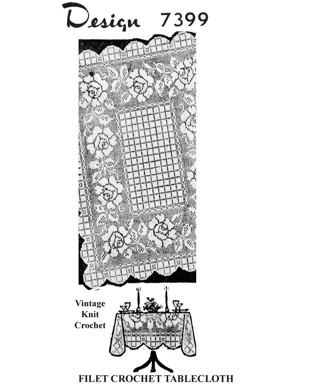Vintage Filet Crochet Tablecloth Pattern In Rose Motif Alice Brooks