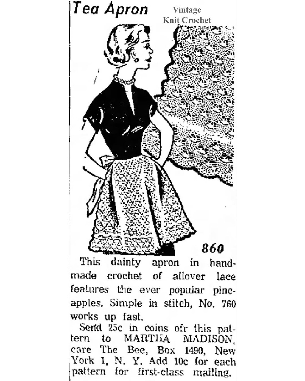 Vintage Crochet Apron Pattern All Over Pineapple Lace Mail Order No 860